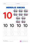 Menulis Angka 10 (Seri Transportasi) - LembarKerja.Com
