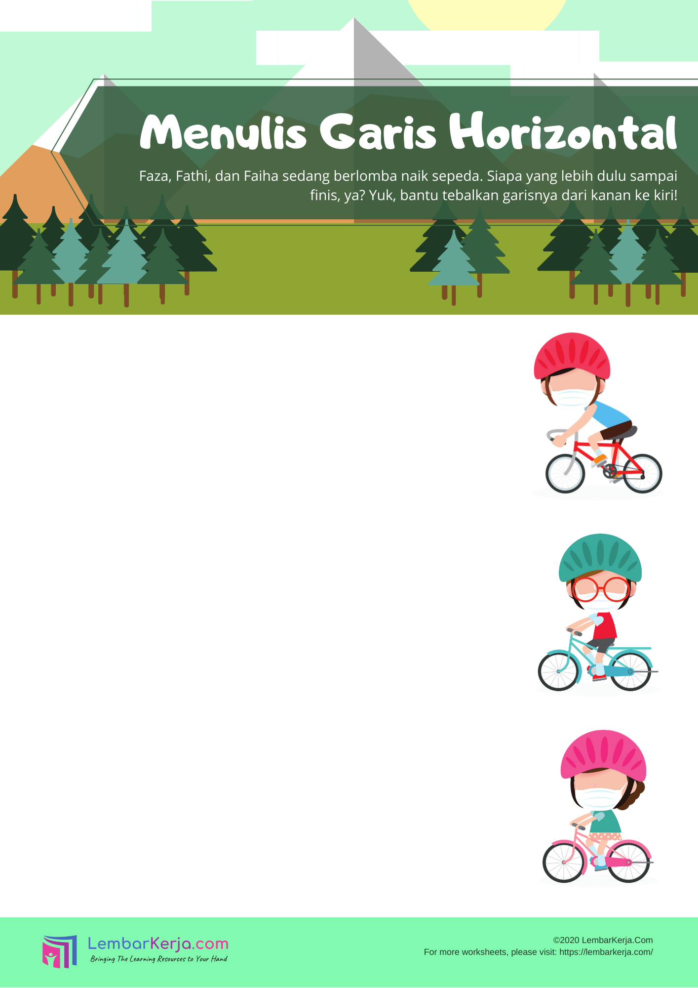 Menulis Garis Horizontal (2) - LembarKerja.Com