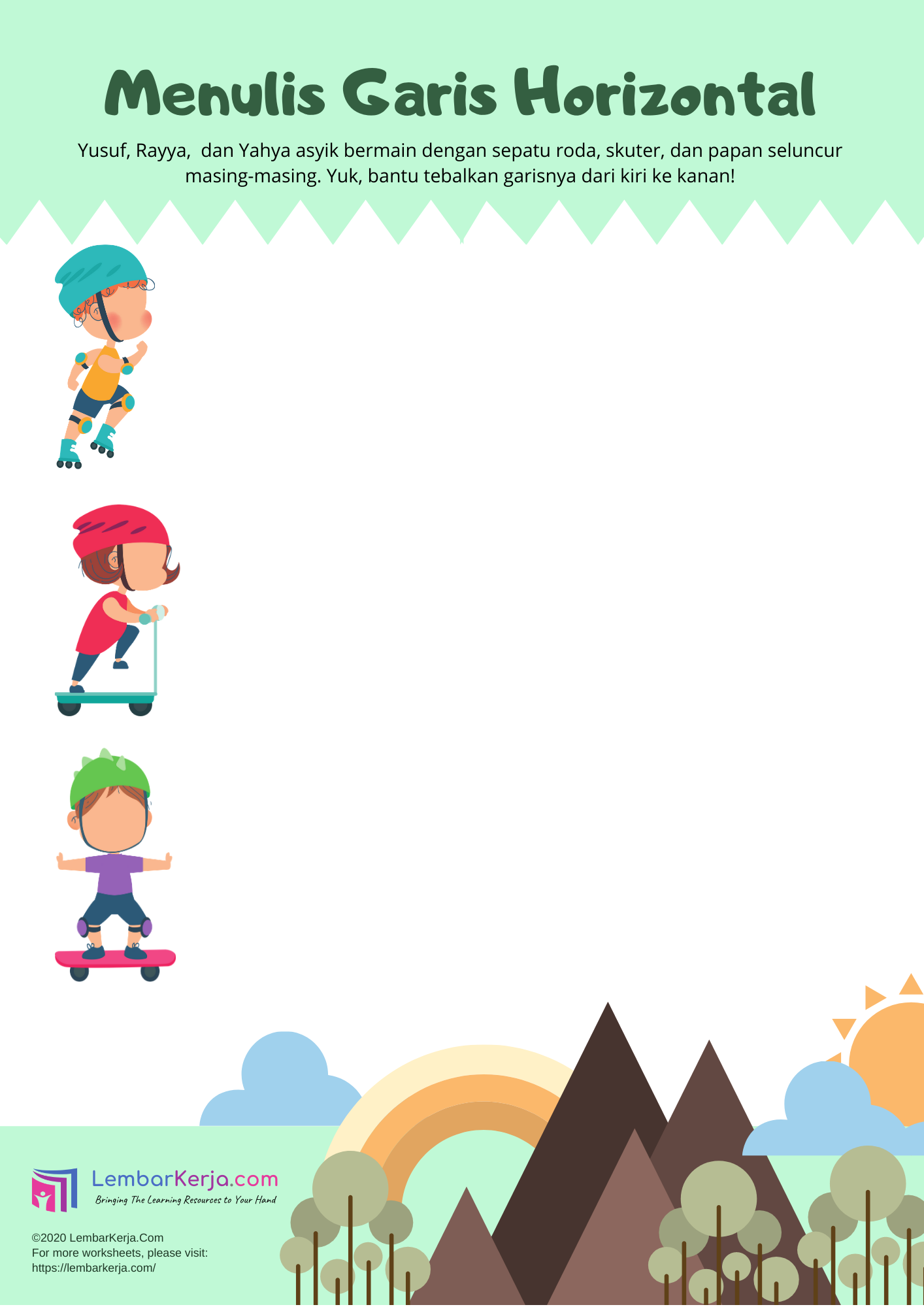 Menulis Garis Horizontal (3) - LembarKerja.Com