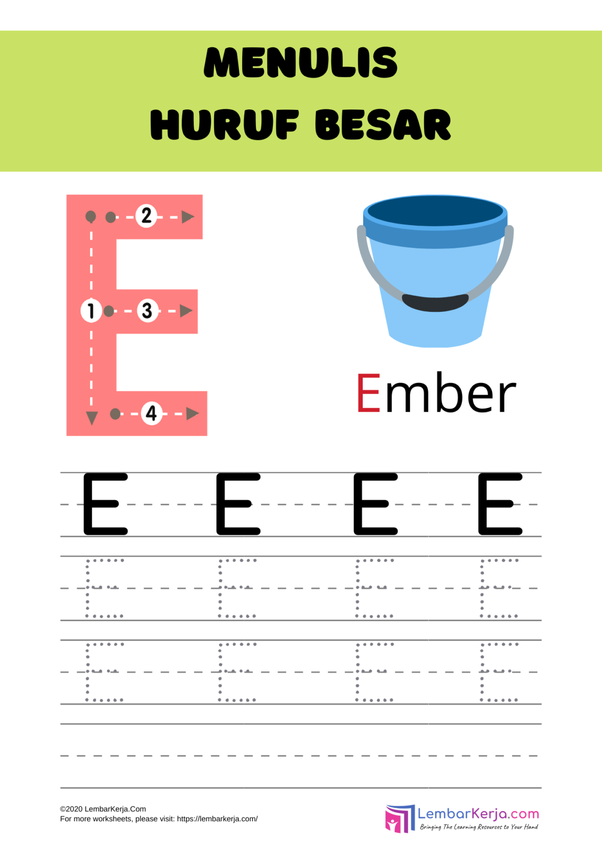 Menulis Huruf E Besar - LembarKerja.Com