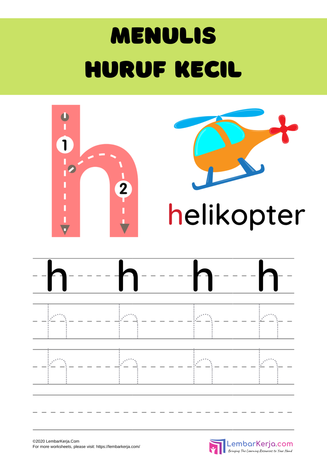 Menulis Huruf h Kecil - LembarKerja.Com