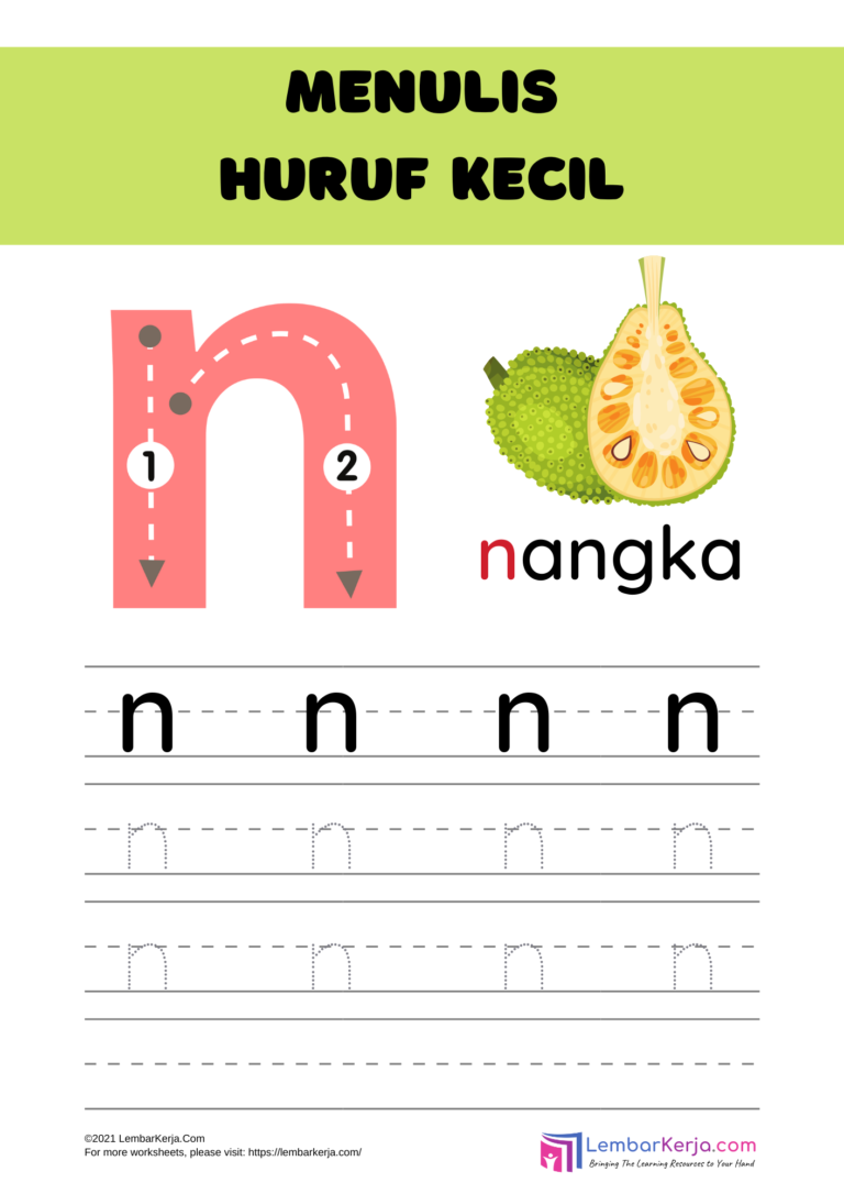 Menulis Huruf n Kecil - LembarKerja.Com