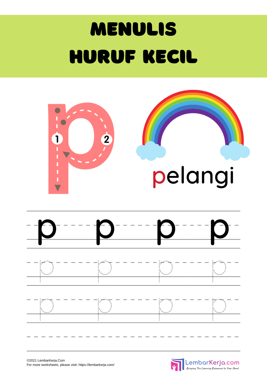 Menulis Huruf p Kecil - LembarKerja.Com