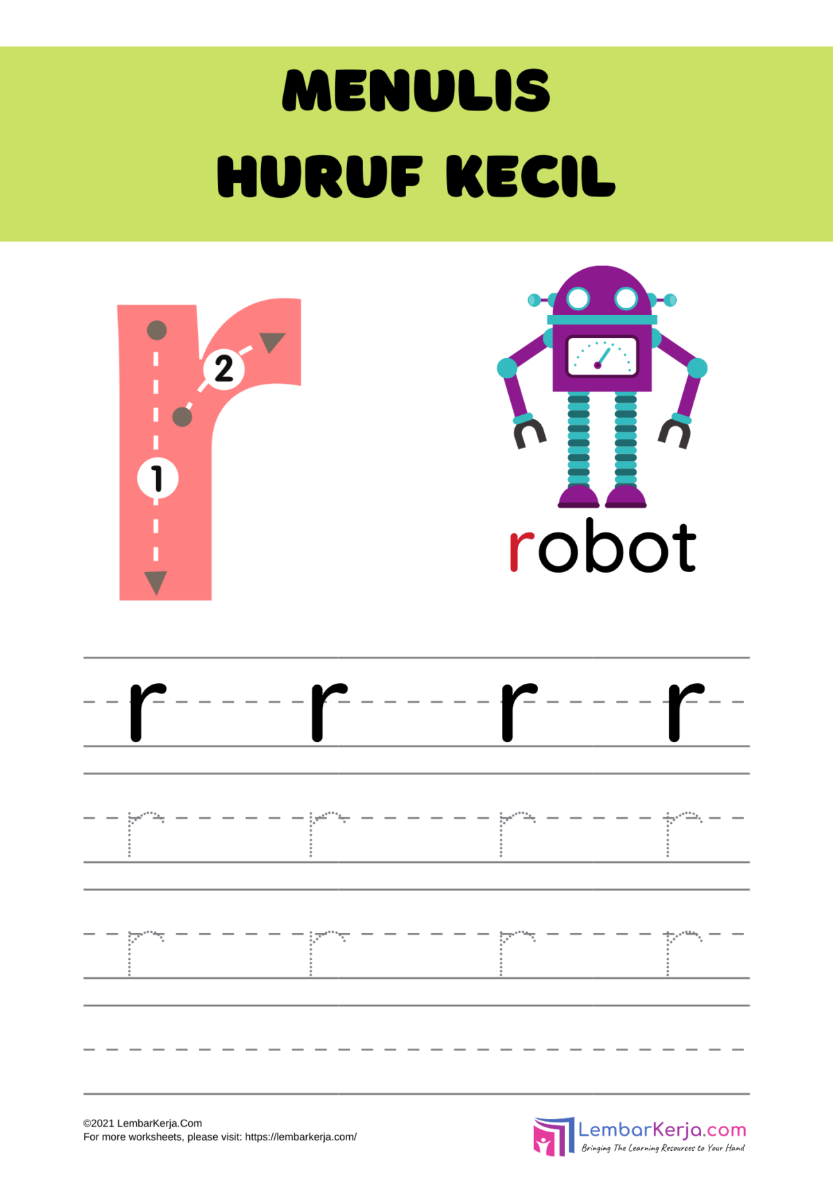 Menulis Huruf r Kecil - LembarKerja.Com