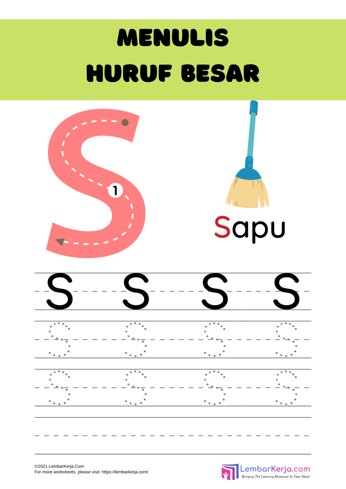 Menulis Huruf S Besar - LembarKerja.Com