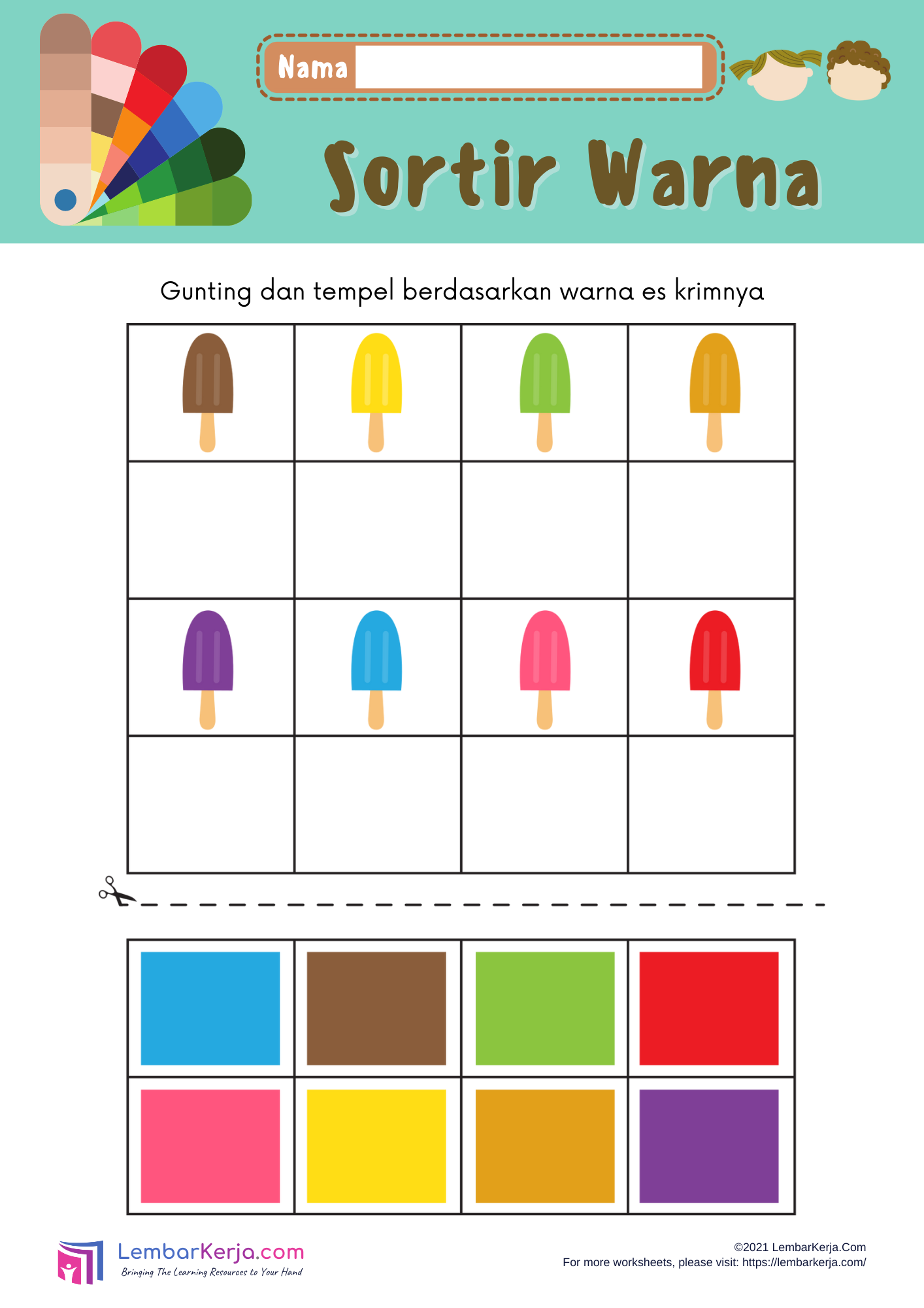 Sortir Warna: Es Krim - LembarKerja.Com