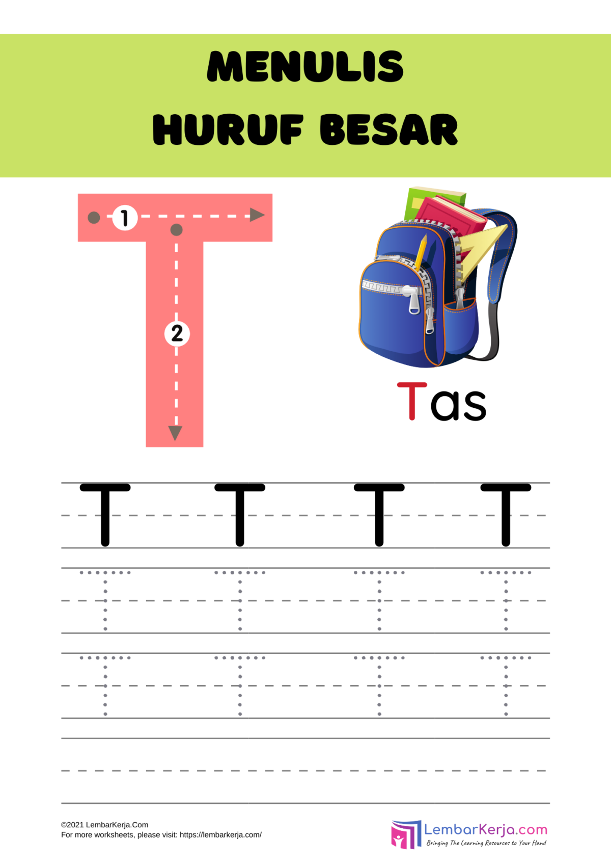 Menulis Huruf T Besar - LembarKerja.Com