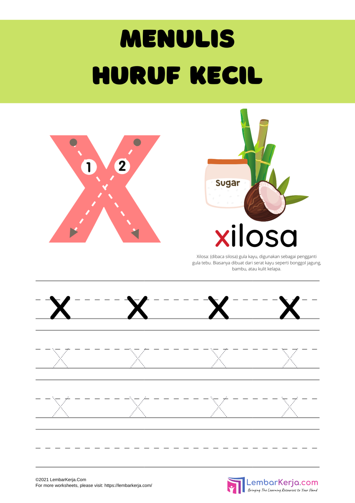Menulis Huruf x Kecil - LembarKerja.Com
