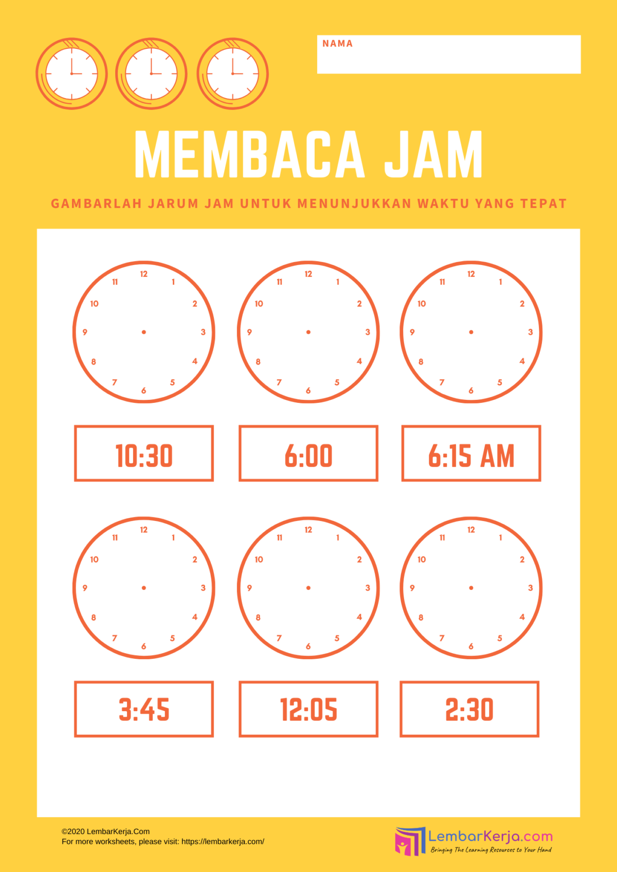 Membaca Jam (2) - LembarKerja.Com