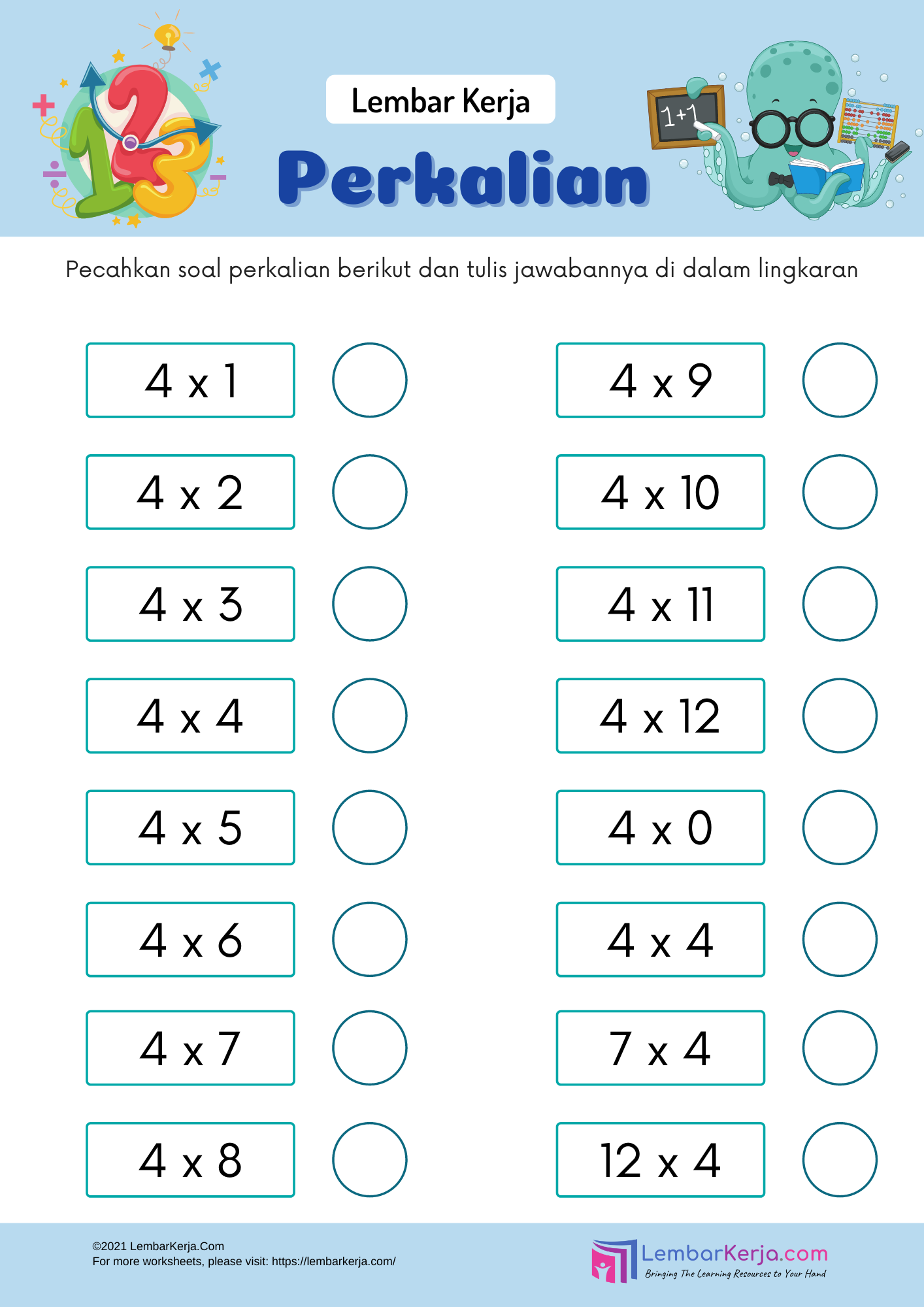Perkalian 4 - LembarKerja.Com