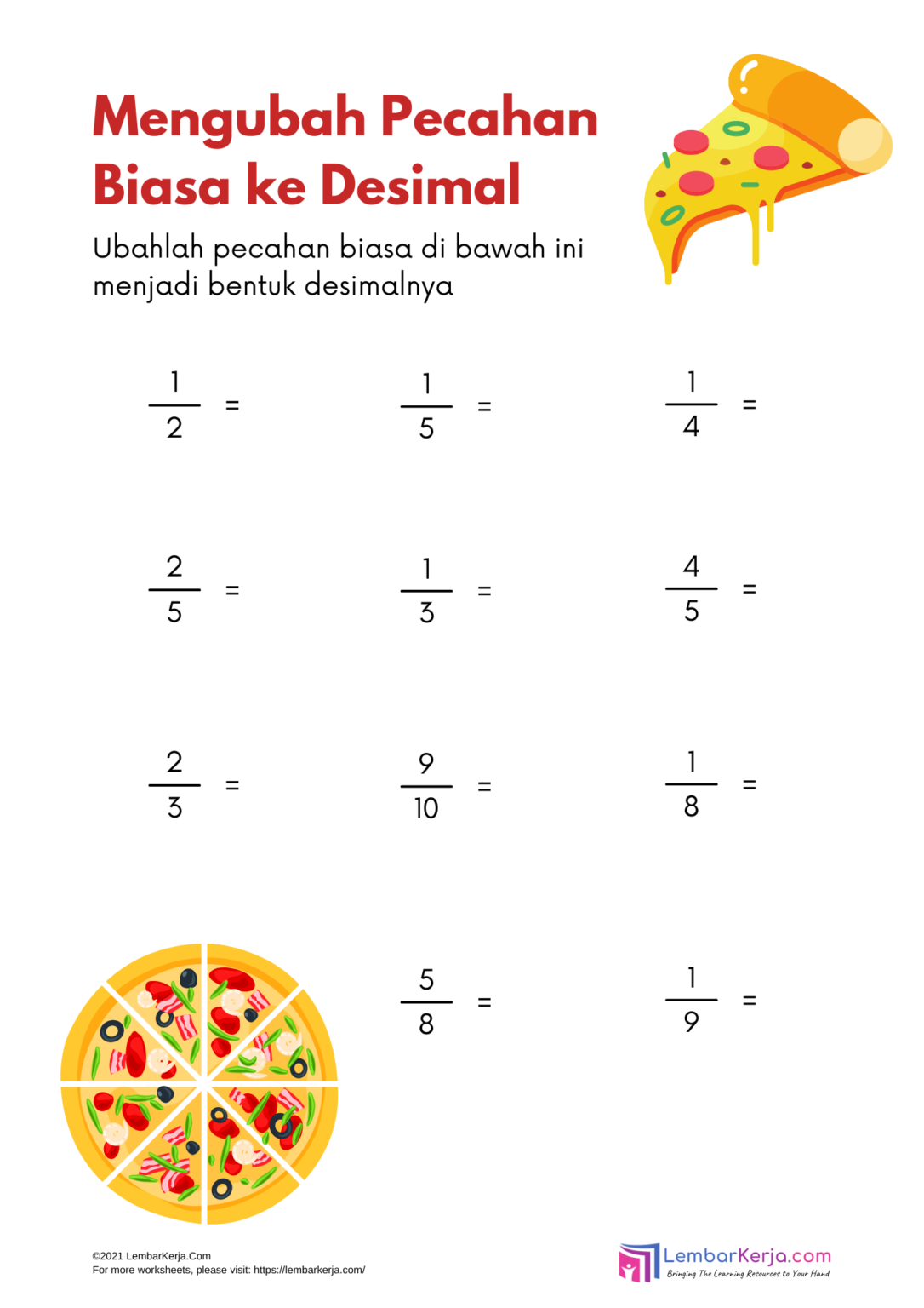 Pecahan: Mengubah Pecahan Biasa ke Desimal (1) - LembarKerja.Com