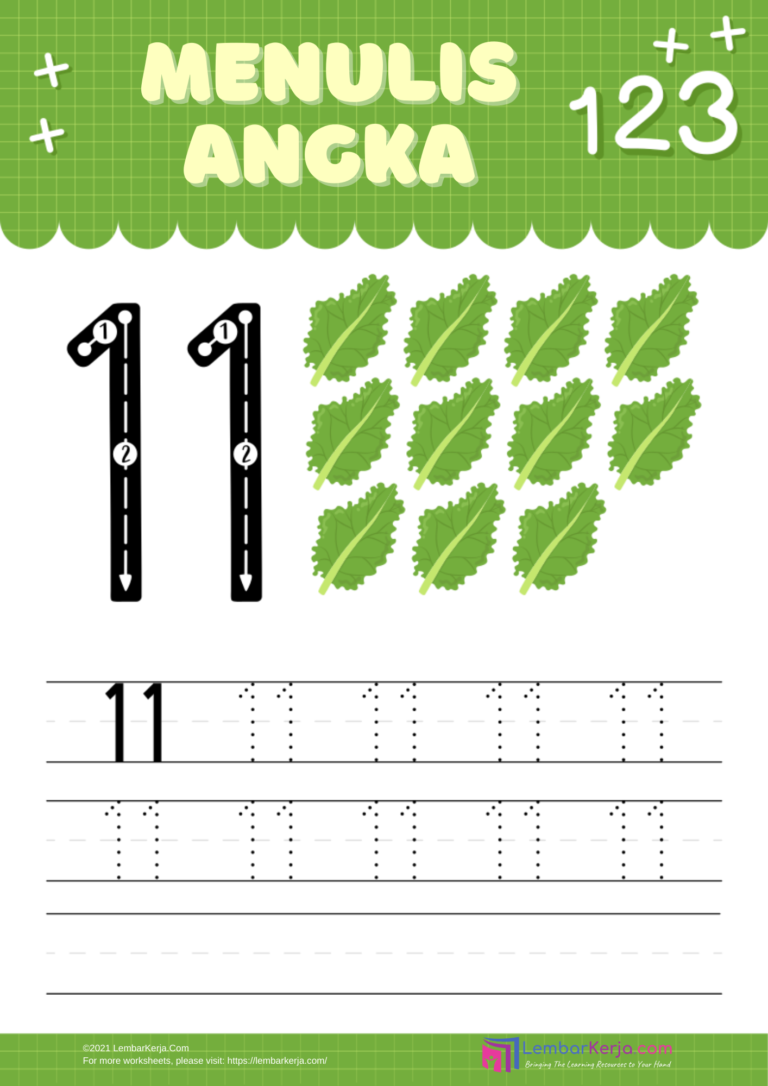 Menulis Angka 11 - LembarKerja.Com