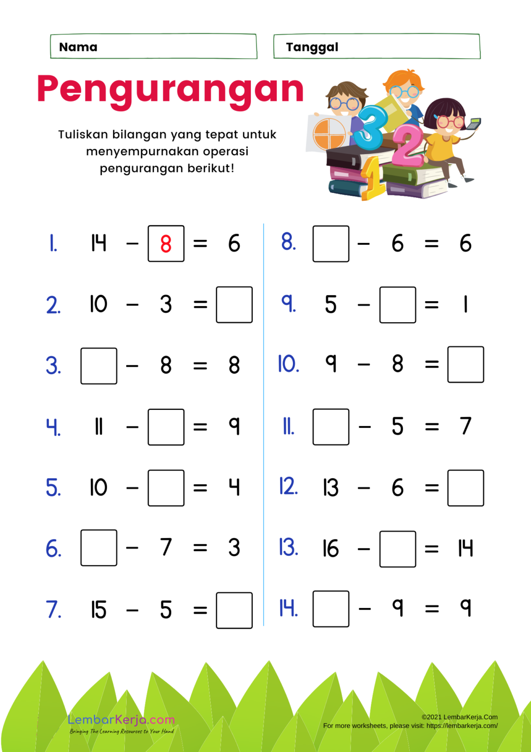 Pengurangan (6) - LembarKerja.Com