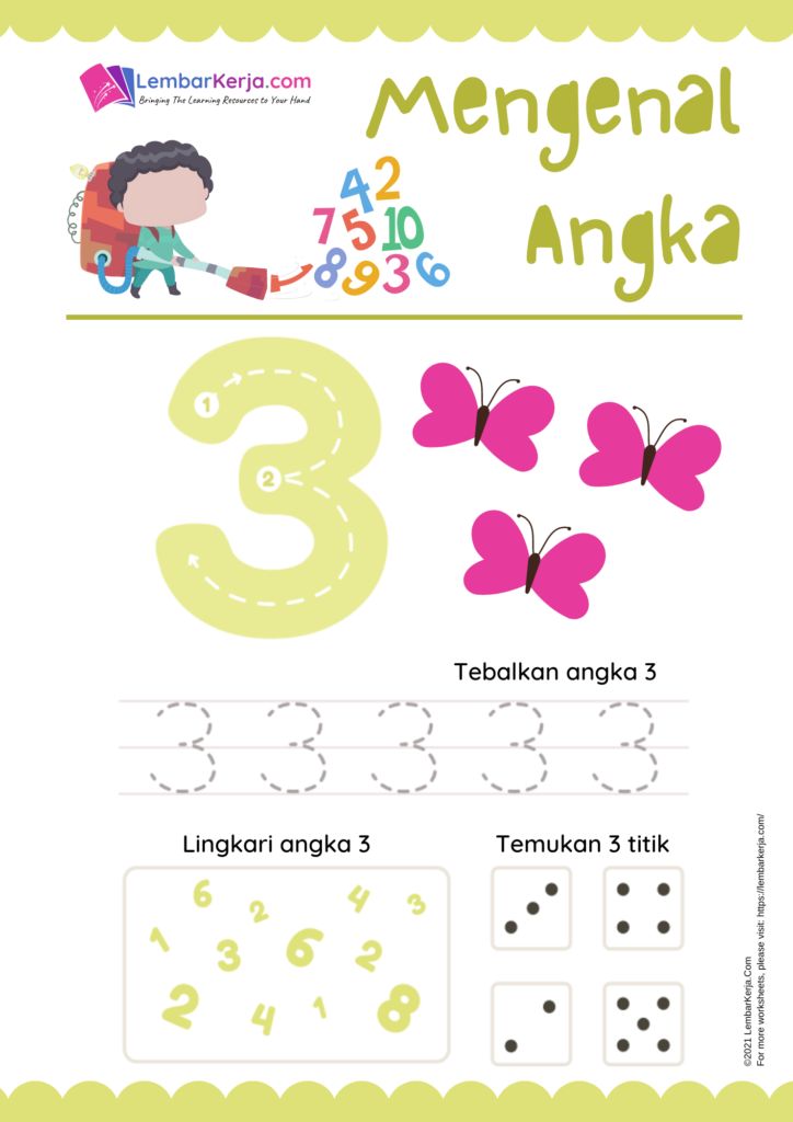 Mengenal Angka 3 - LembarKerja.Com