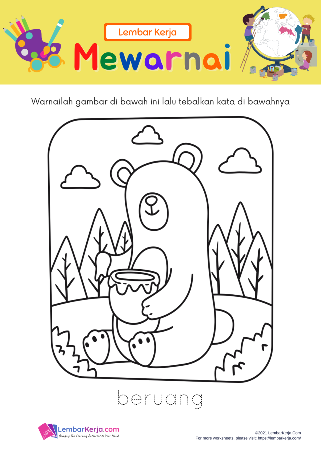 Mewarnai Gambar: Beruang - LembarKerja.Com