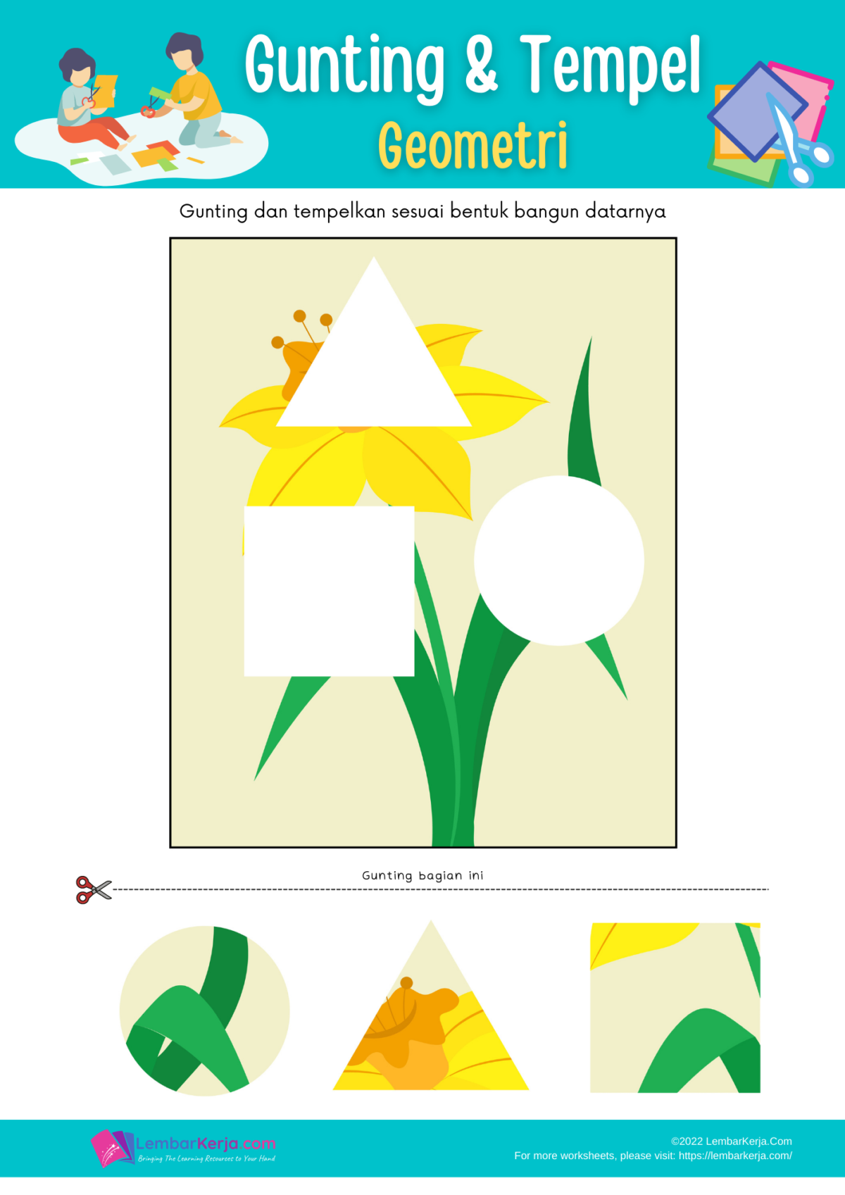 Gunting Tempel Geometri: Bunga - LembarKerja.Com