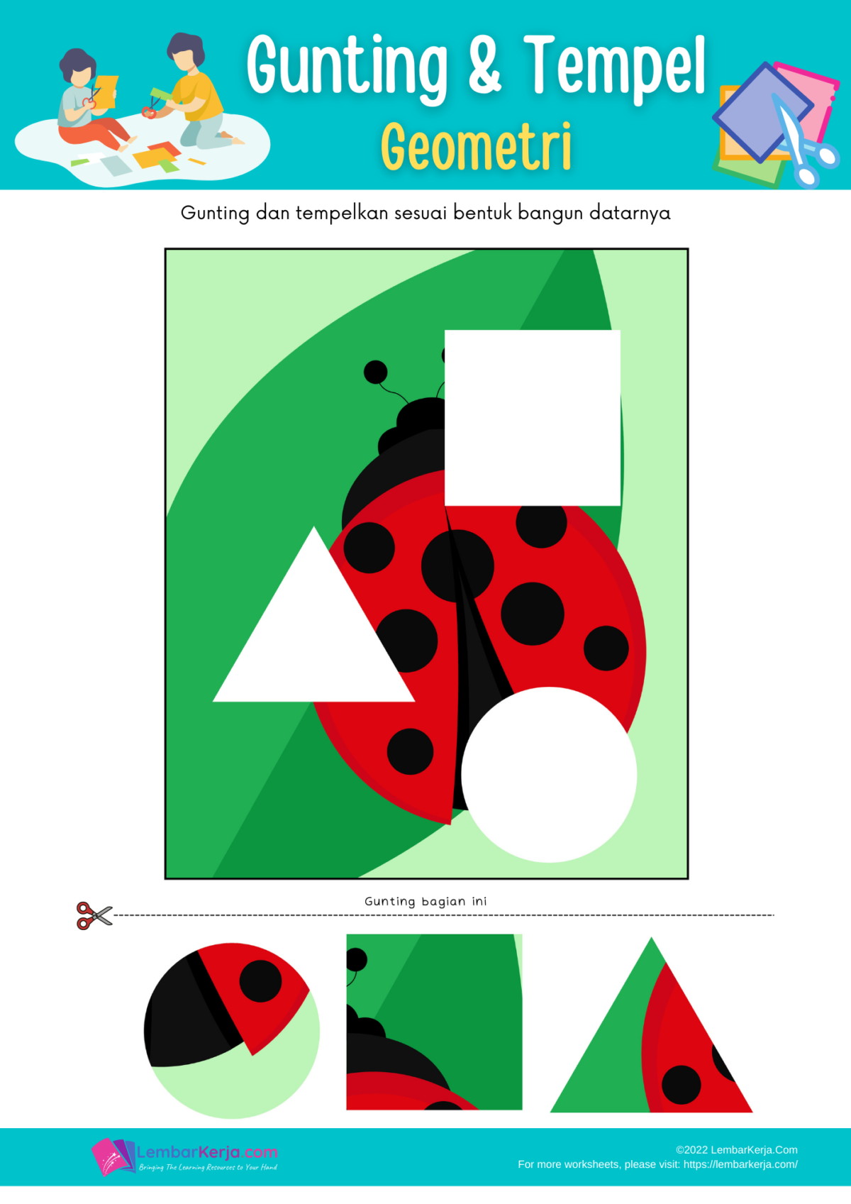 Gunting Tempel Geometri: Kepik - LembarKerja.Com