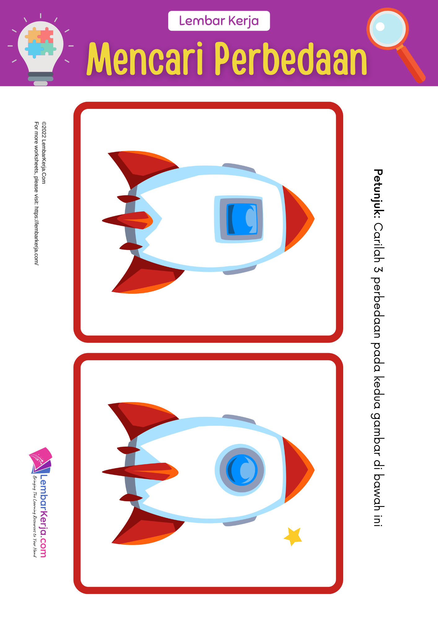 Mencari Perbedaan: Roket - LembarKerja.Com