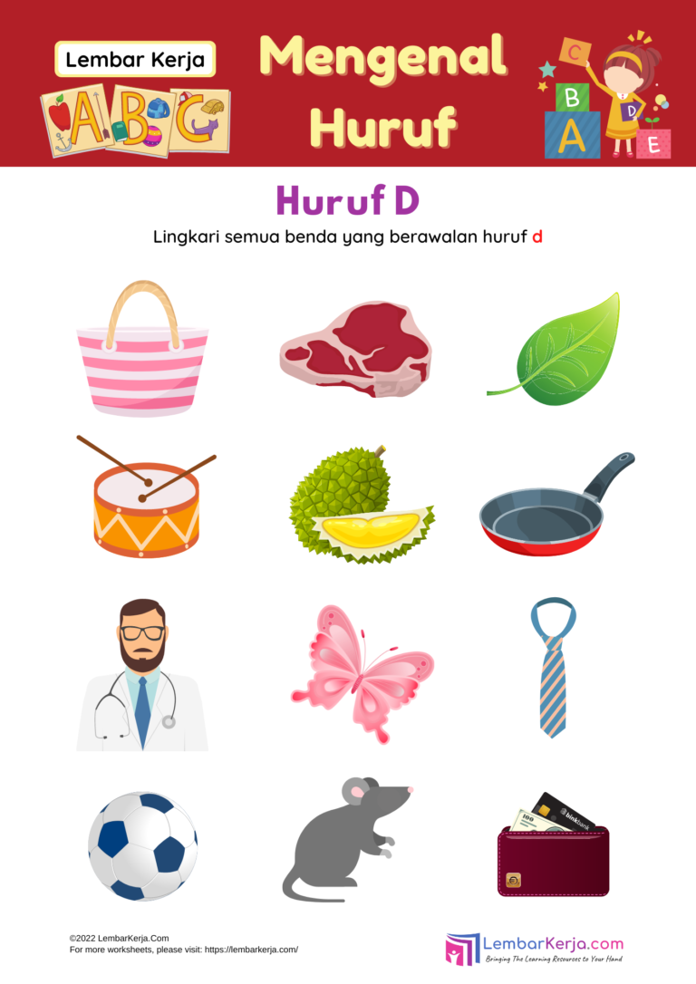 Mengenal Huruf D - LembarKerja.Com