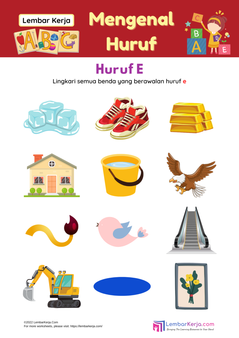 Mengenal Huruf E - LembarKerja.Com
