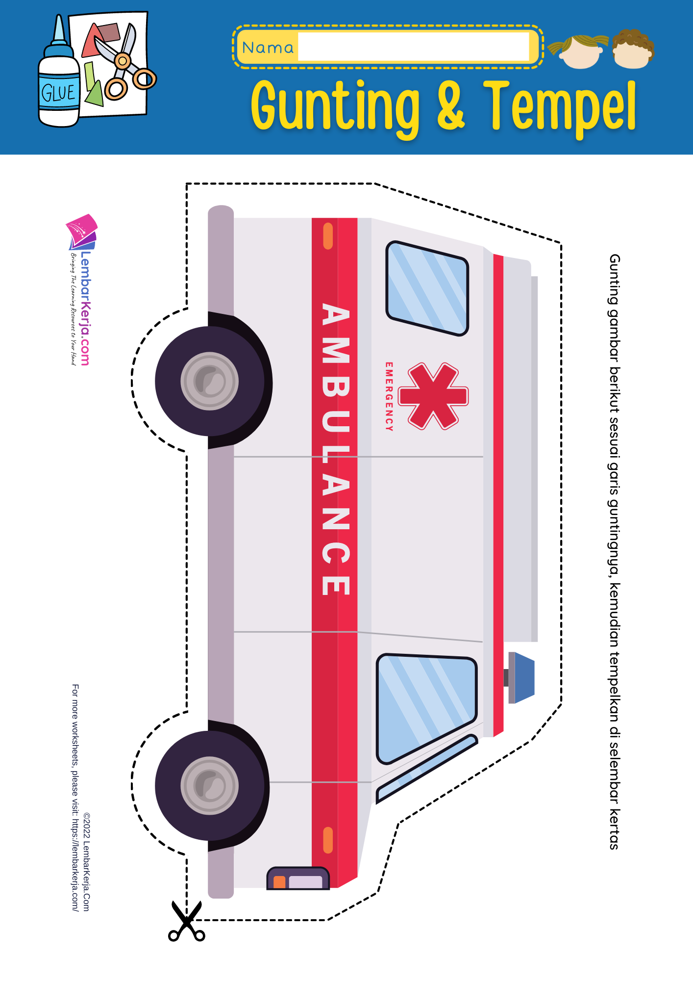 Gunting Tempel: Ambulans - LembarKerja.Com