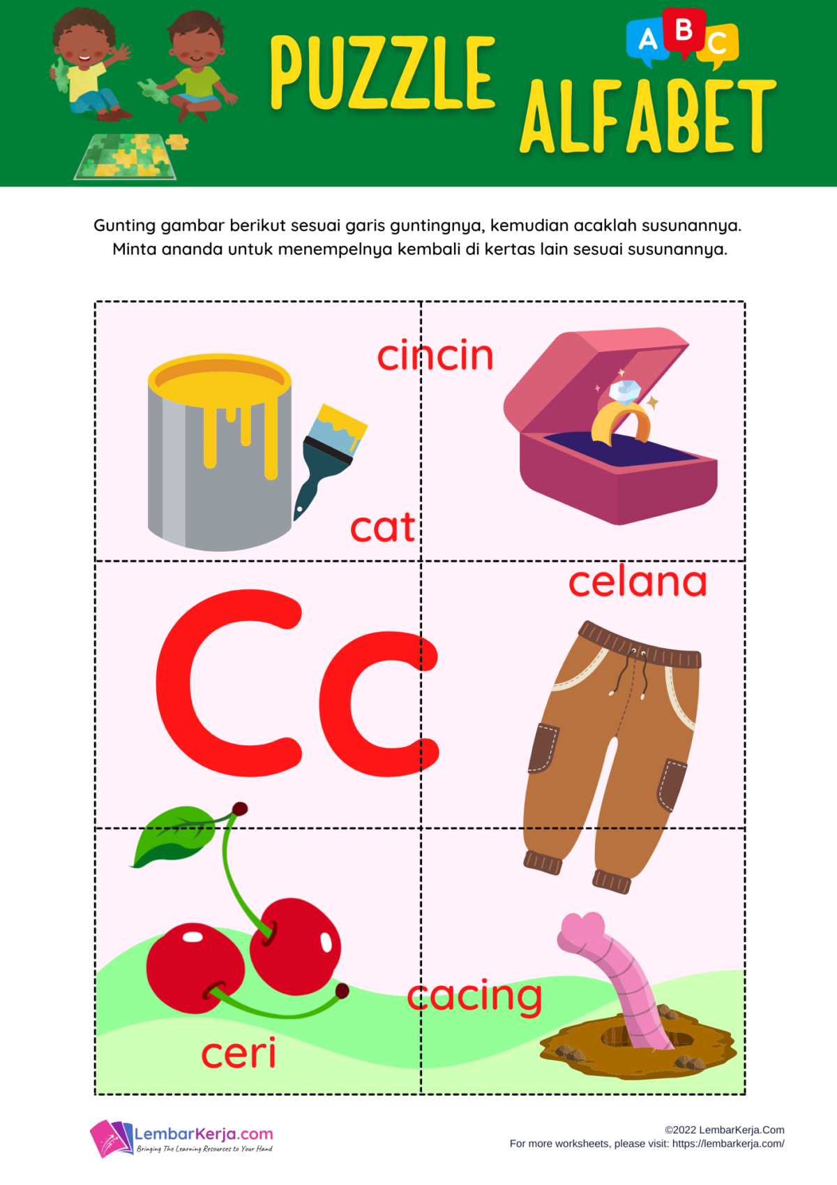 Puzzle Alfabet: Huruf C - LembarKerja.Com