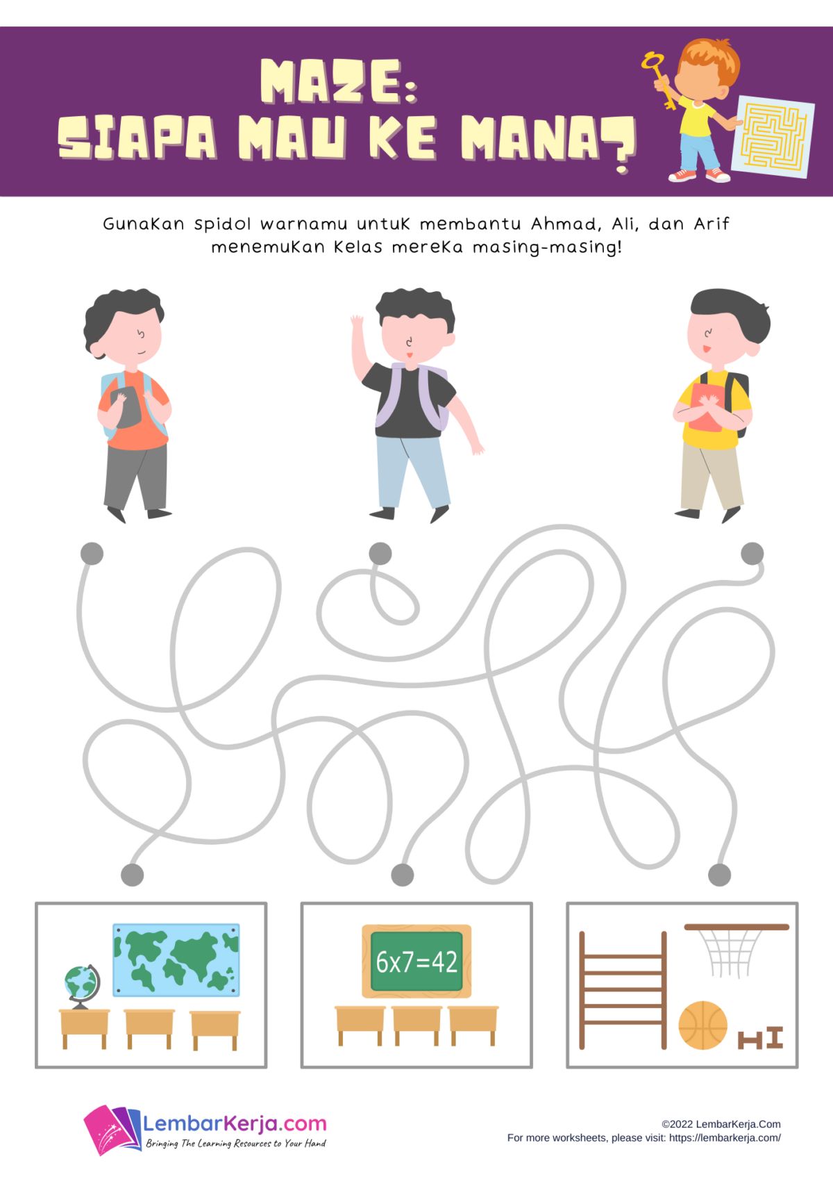 Maze: Siapa Mau Ke Mana? - LembarKerja.Com