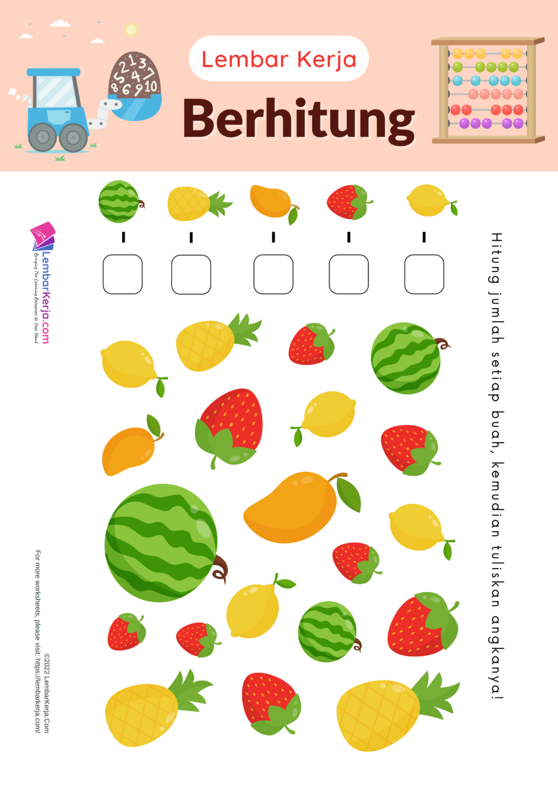 Berhitung: Buah-buahan - LembarKerja.Com