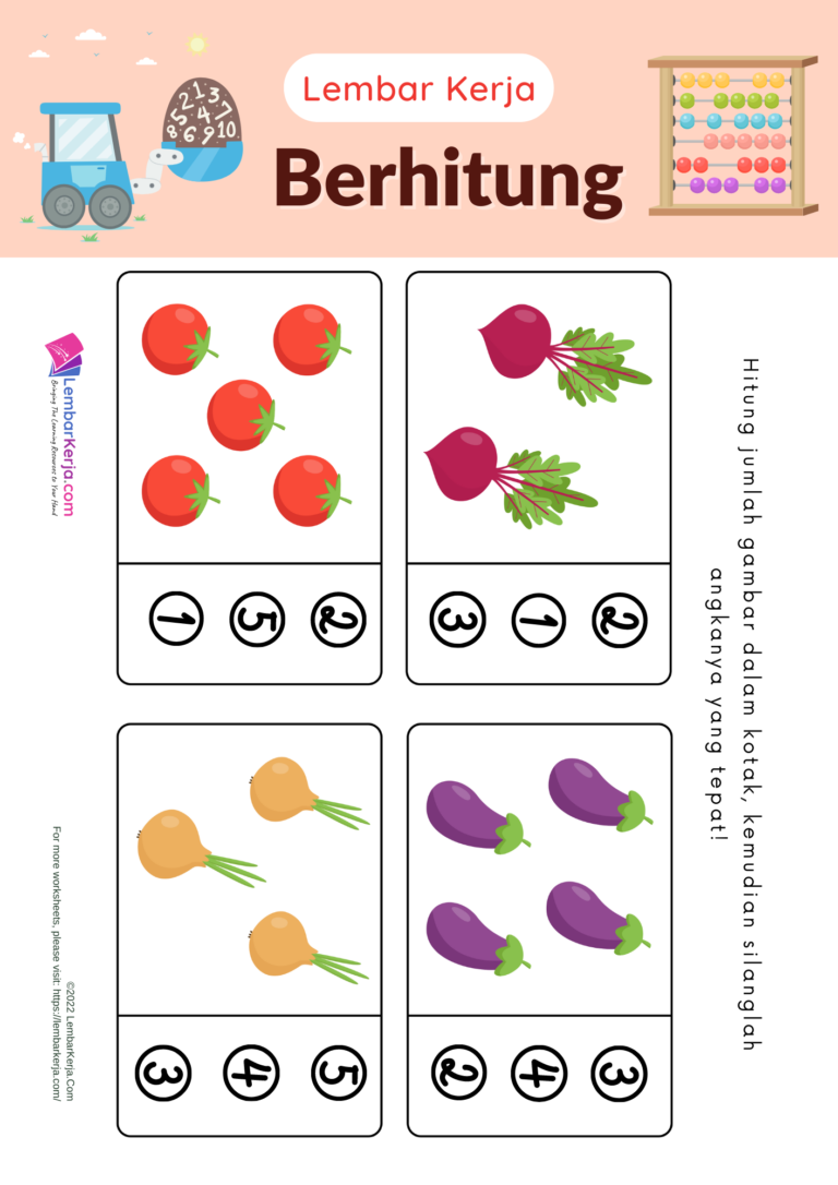 Hitung dan Silang: Buah dan Umbi - LembarKerja.Com