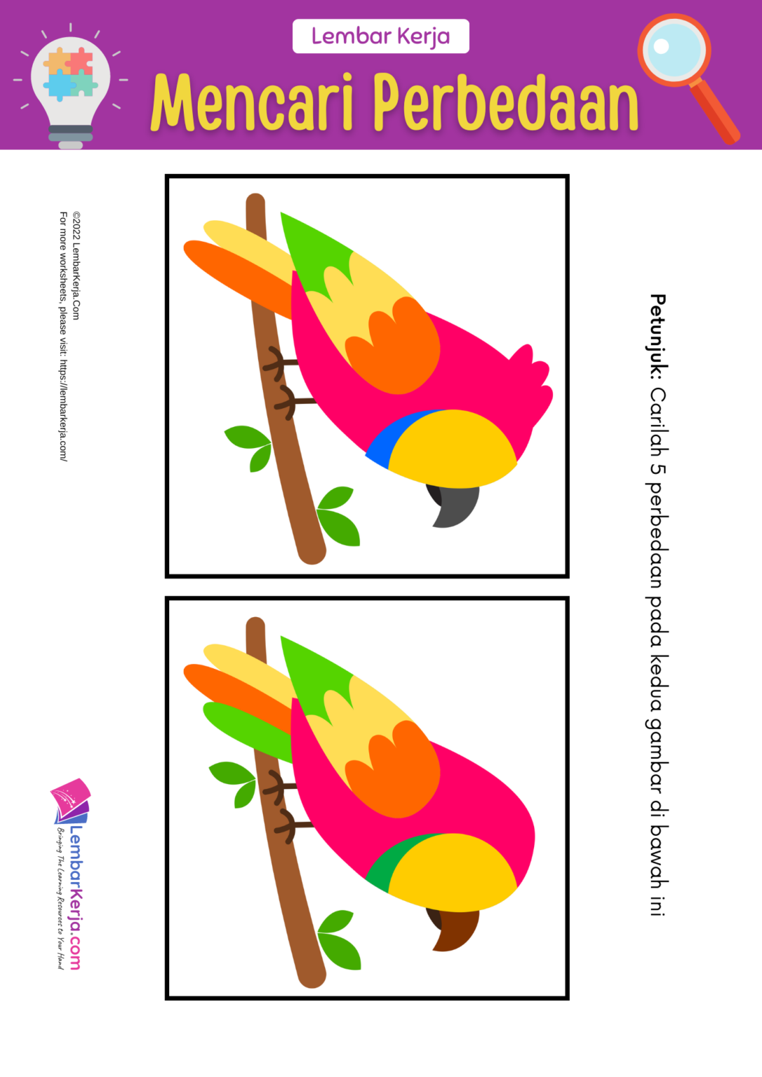 Mencari Perbedaan: Burung - LembarKerja.Com