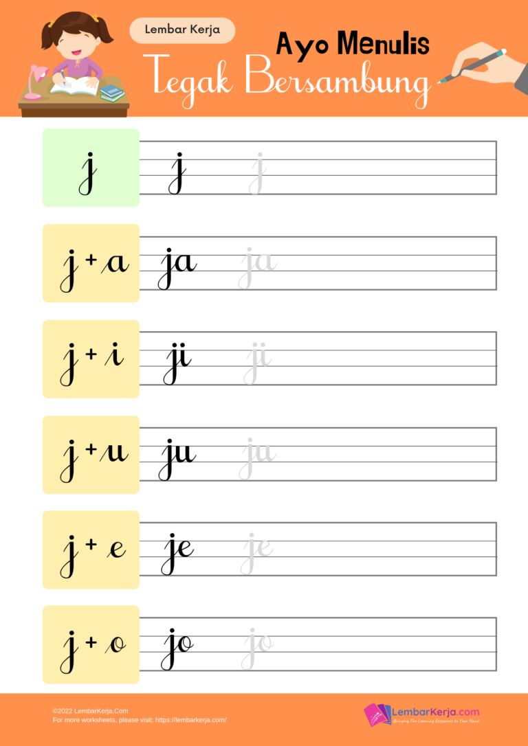 Menulis Tegak Bersambung: Huruf Vokal – LembarKerja.Com