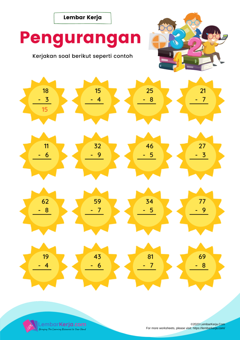 Pengurangan Bersusun (1) - LembarKerja.Com