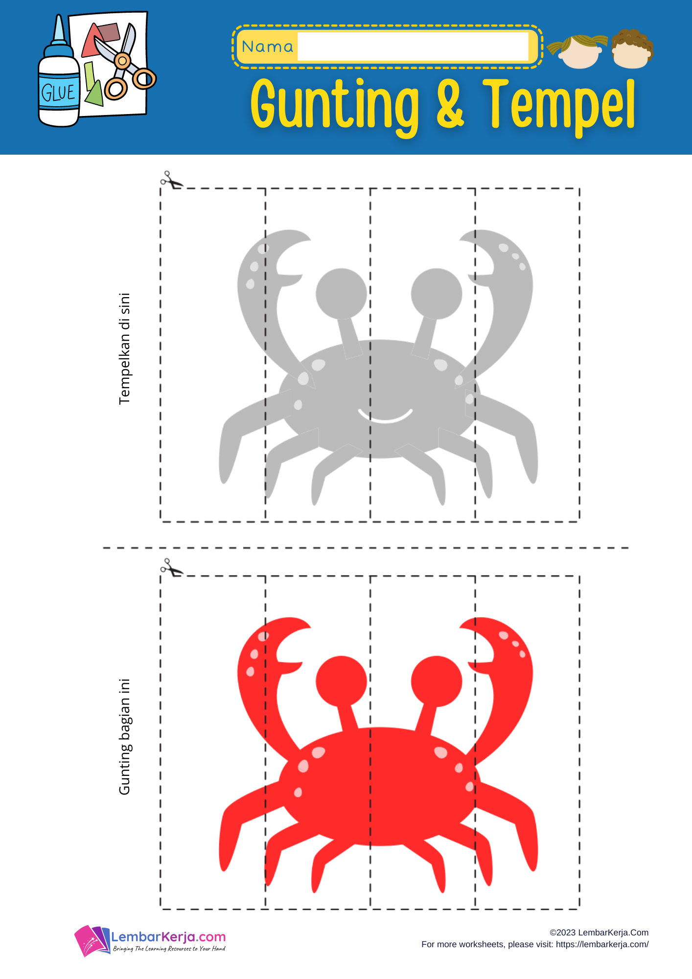 Gunting Tempel: Kepiting - LembarKerja.Com