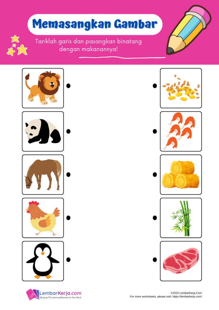 Memasangkan Gambar: Makanan Binatang (2) - LembarKerja.Com Memasangkan Gambar: Makanan Binatang (2) - LembarKerja.Com