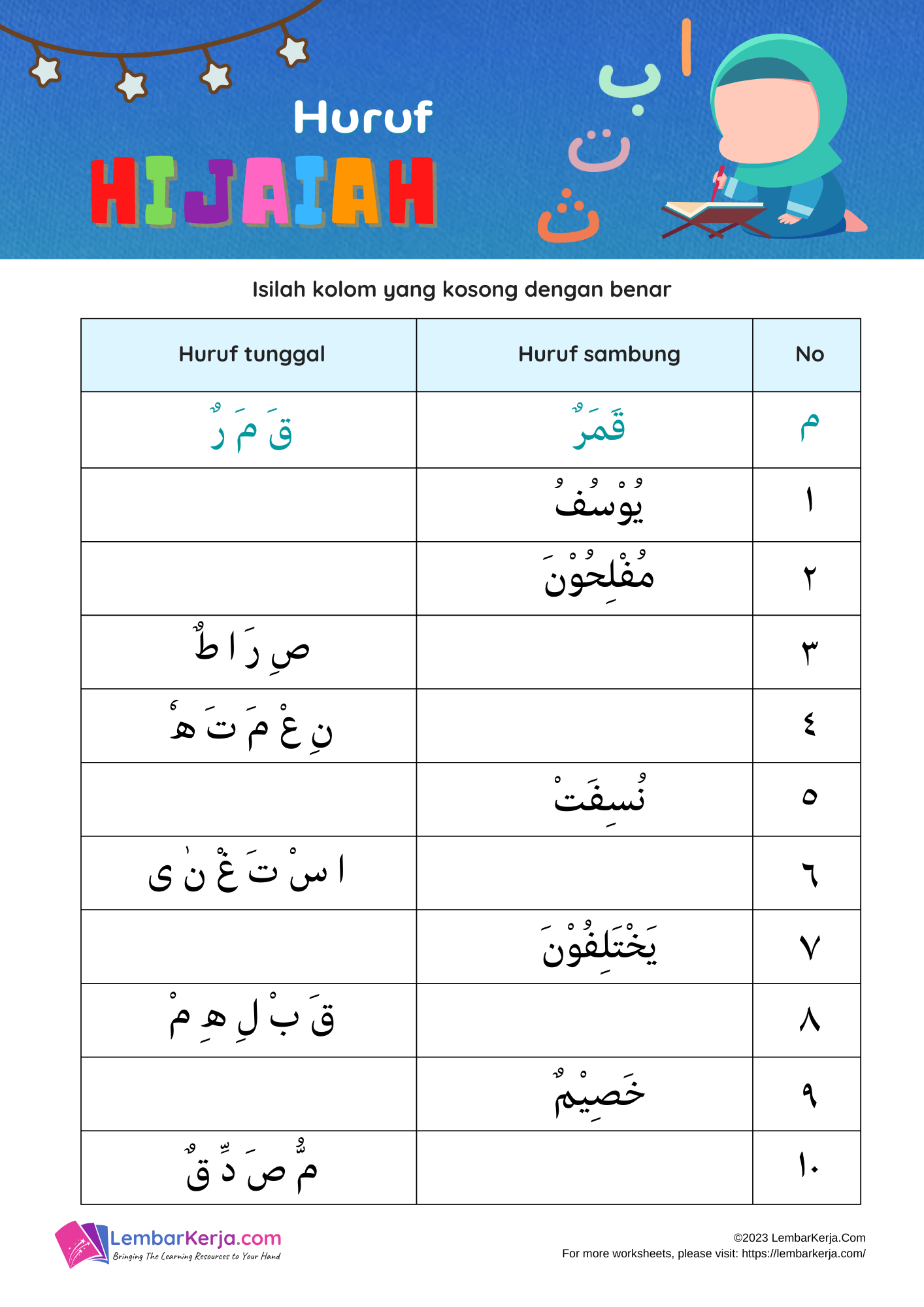 Menulis Hijaiah Bersambung (3) - LembarKerja.Com Menulis Hijaiah Bersambung (3) - LembarKerja.Com