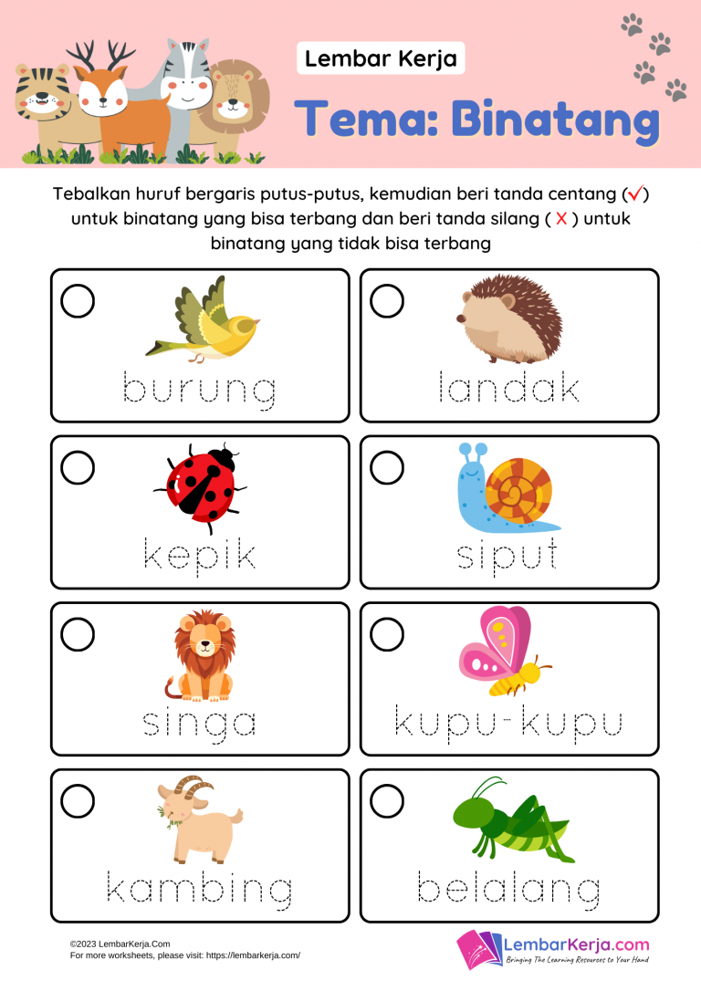 Mengelompokkan Binatang: Binatang Terbang - LembarKerja.Com