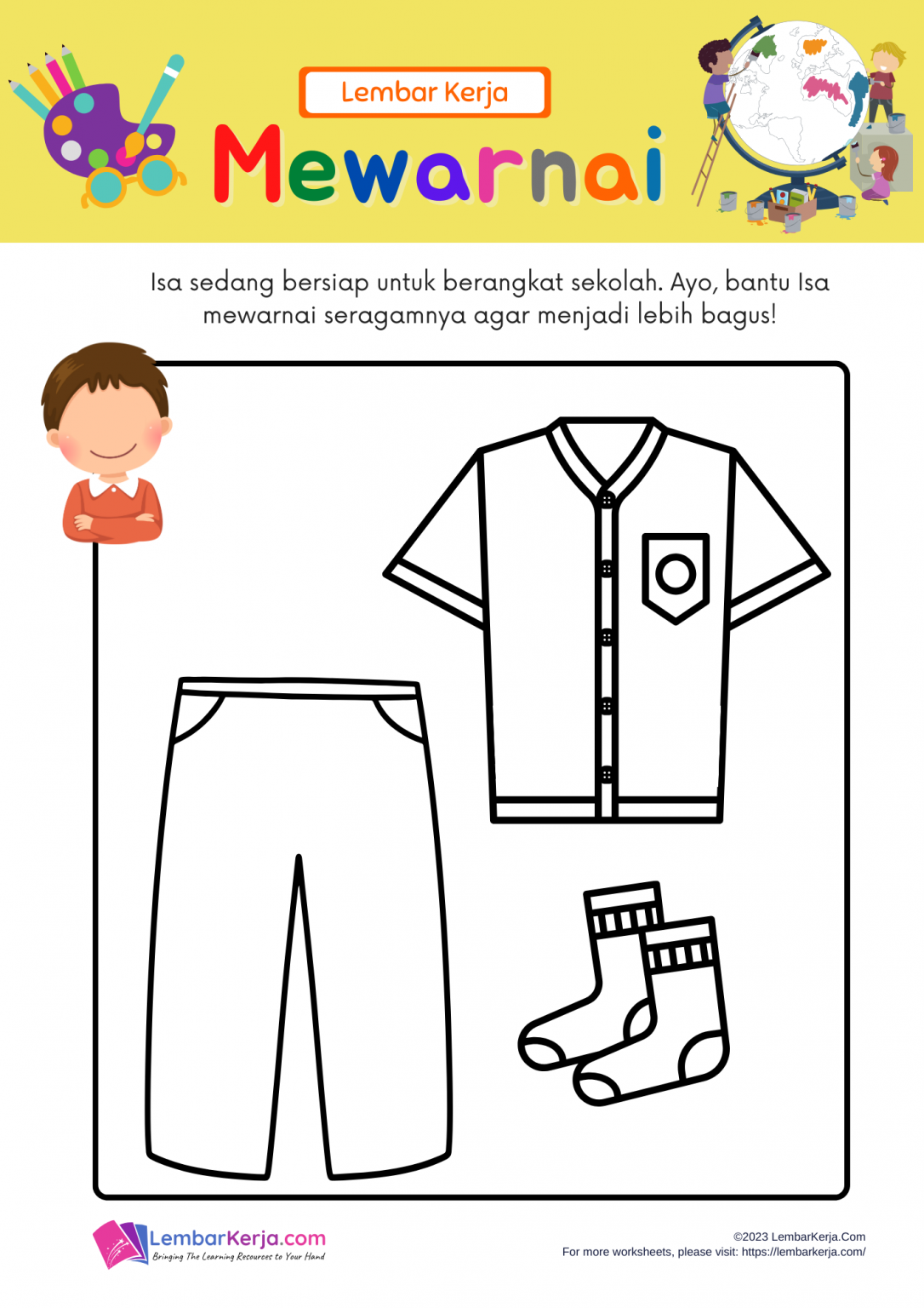 Mewarnai : Seragam Sekolah - LembarKerja.Com