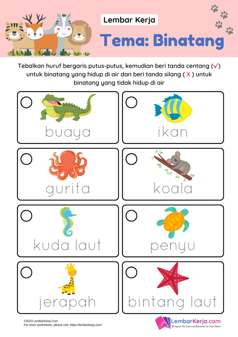 Mengelompokkan Binatang: Binatang Air - LembarKerja.Com