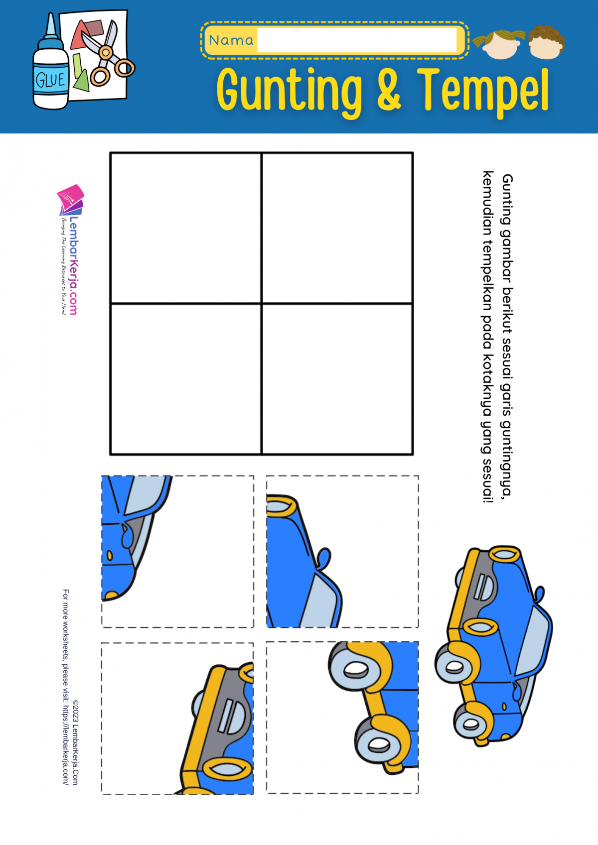 Gunting Tempel: Puzzle Mobil - LembarKerja.Com