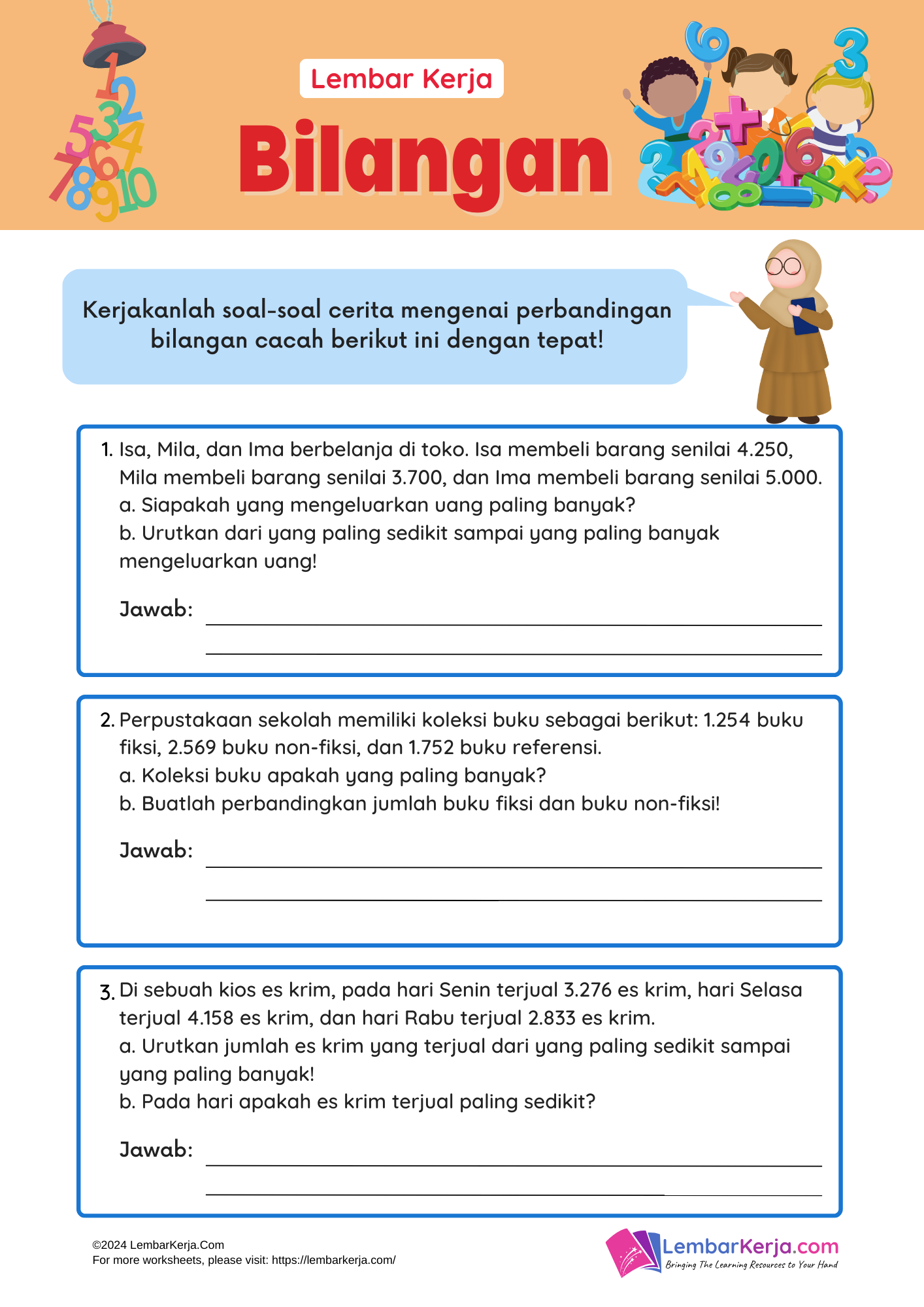Membandingkan & Mengurutkan Bilangan Cacah - LembarKerja.Com
