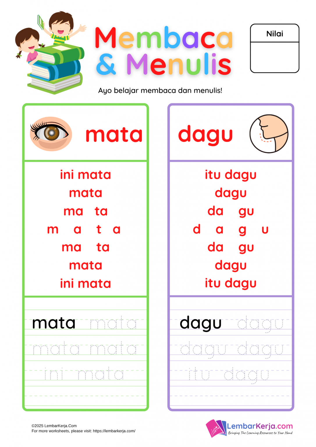 Membaca & Menulis Dua Suku Kata (2) - LembarKerja.Com