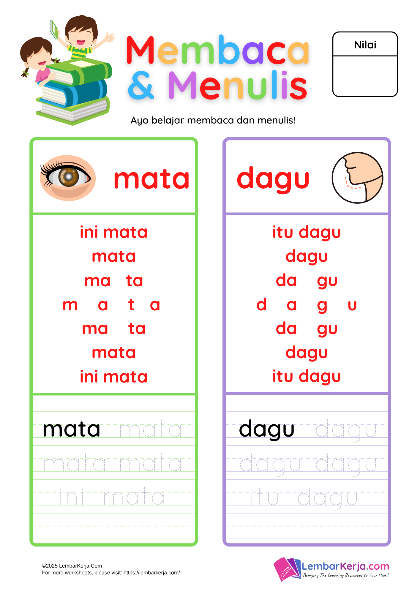 Membaca & Menulis Dua Suku Kata (2) - LembarKerja.Com