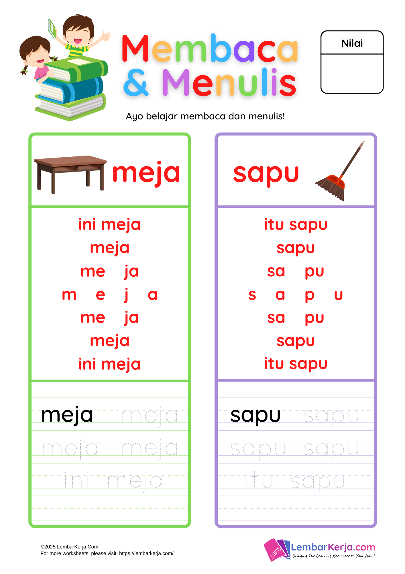 Membaca & Menulis Dua Suku Kata (4) - LembarKerja.Com